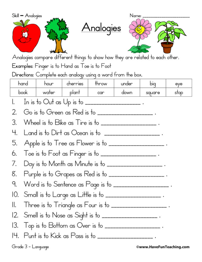 Analogy Worksheets - Have Fun Teaching