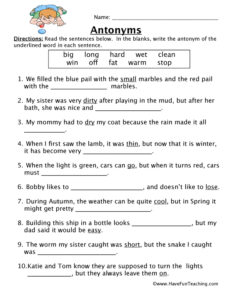 Antonym Worksheets - Have Fun Teaching