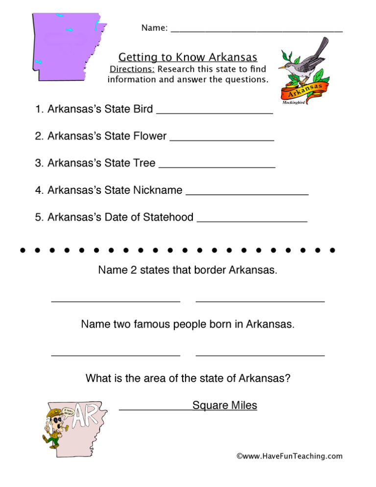 Arkansas Worksheet - Have Fun Teaching