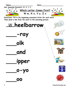 Beginning Sounds W, X, Y, Z Worksheet - Have Fun Teaching