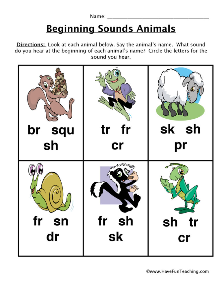 Animal Beginning Digraphs Sounds Worksheet - Have Fun Teaching