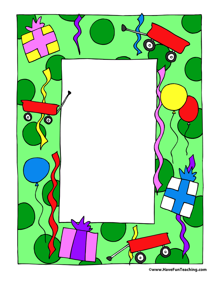 Birthday Green Writing Paper - Have Fun Teaching