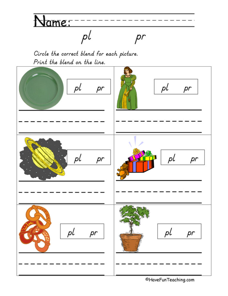 PL, PR Blends Worksheet - Have Fun Teaching