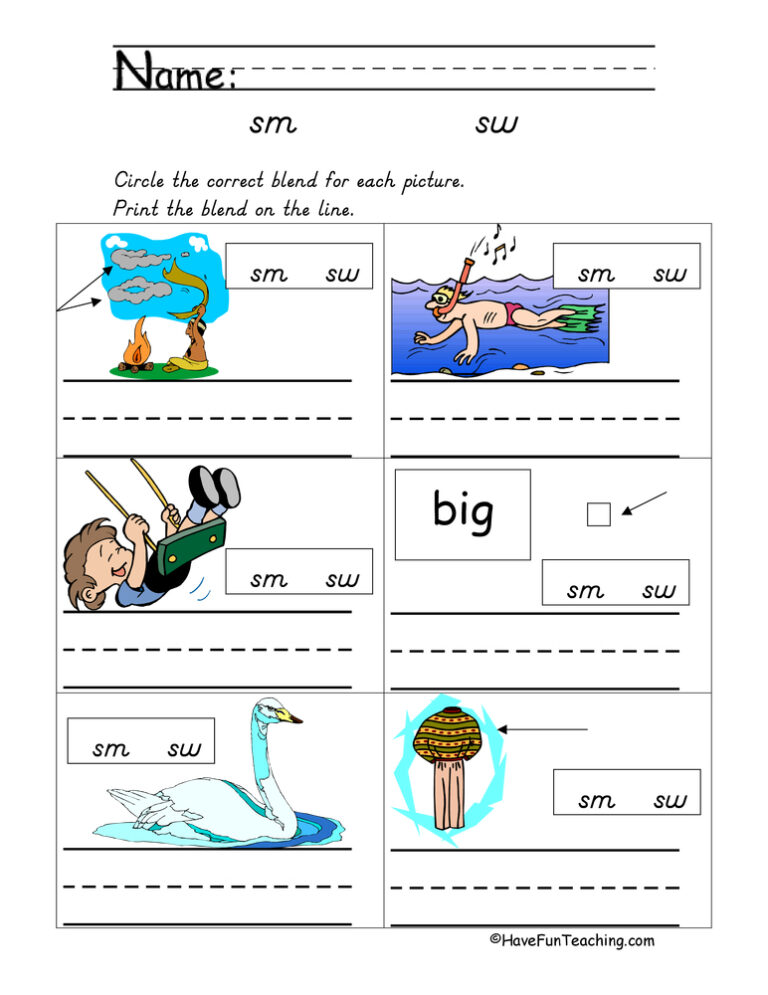 SM, SW Blends Worksheet - Have Fun Teaching