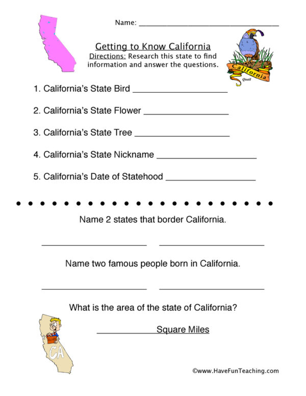 California Worksheet - Have Fun Teaching