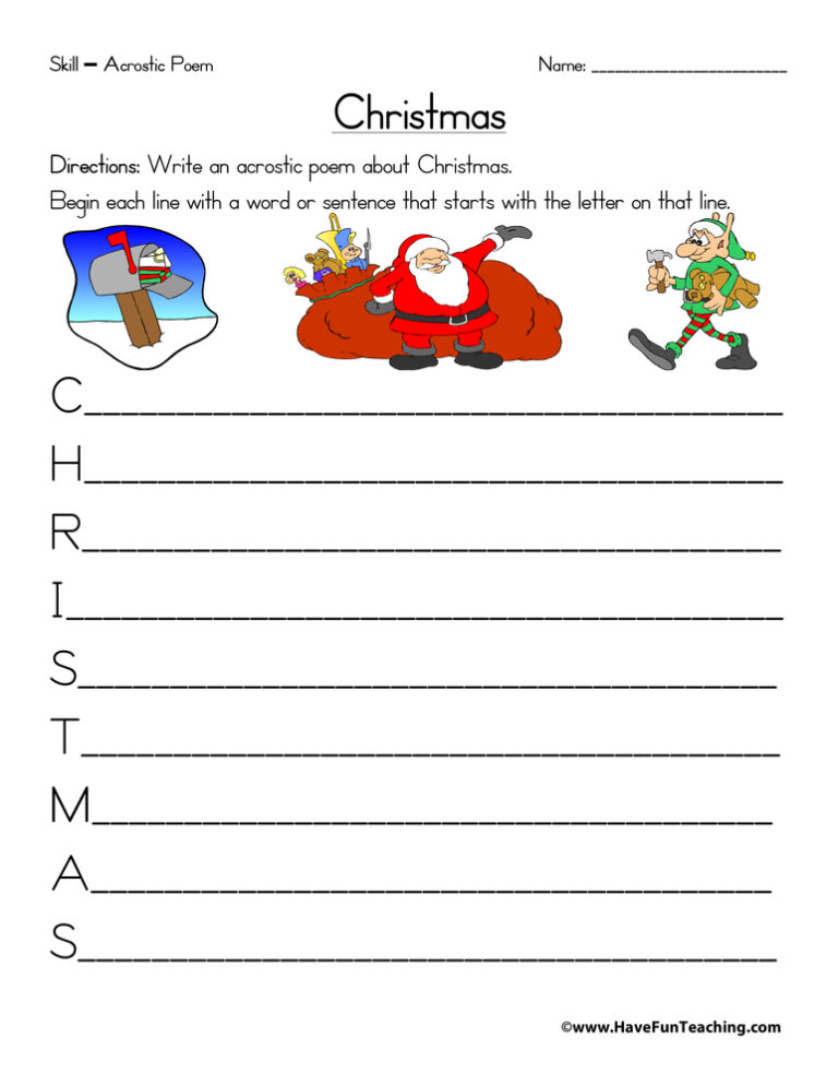 Christmas Acrostic Poem Worksheet - Have Fun Teaching