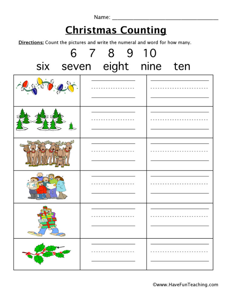 Christmas Counting 6 to 10 Worksheet - Have Fun Teaching