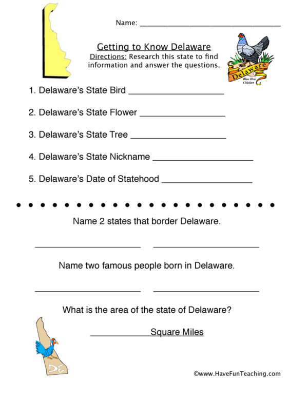 Delaware Worksheet - Have Fun Teaching