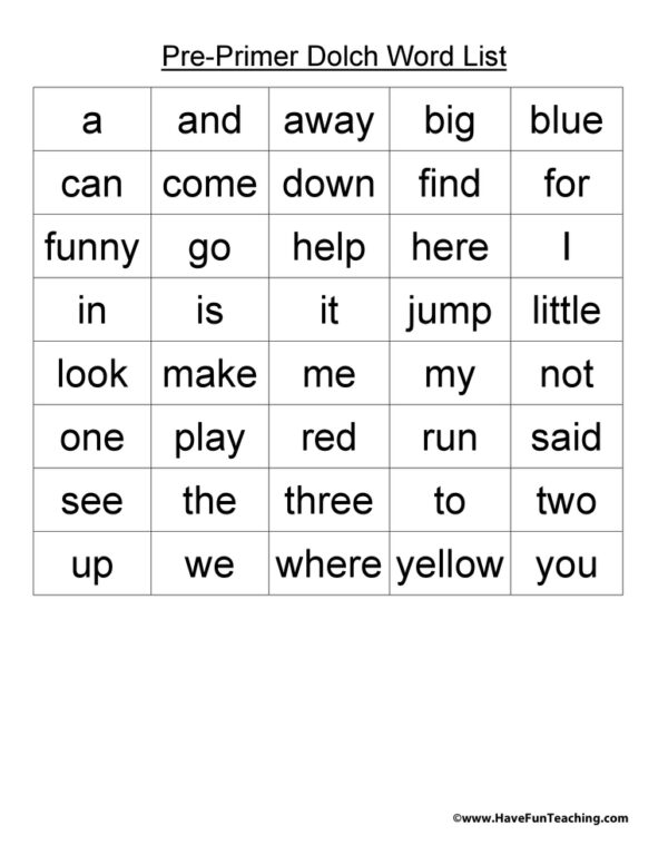 Dolch Sight Words List - Have Fun Teaching