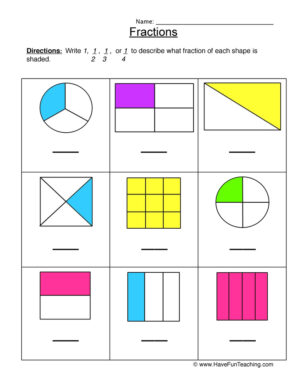 Halves, Thirds, Fourths Fractions Worksheet - Have Fun Teaching