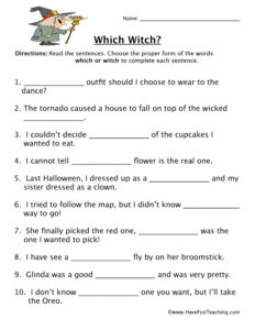 Which, Witch Homophones Worksheet - Have Fun Teaching