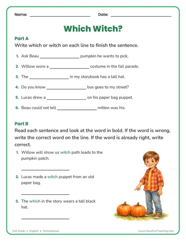 Which, Witch Homophones Worksheet - Have Fun Teaching