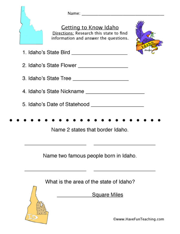 Idaho Worksheet - Have Fun Teaching