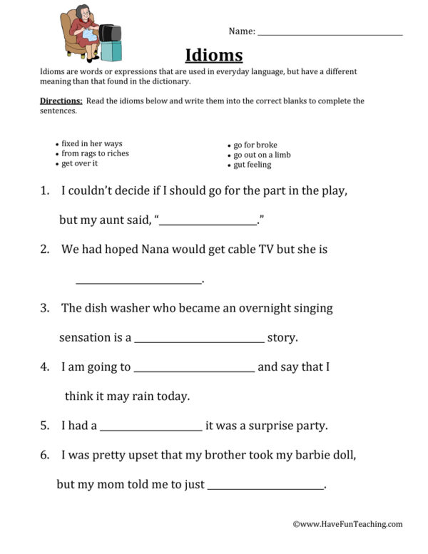 Filling in Idioms Worksheet - Have Fun Teaching