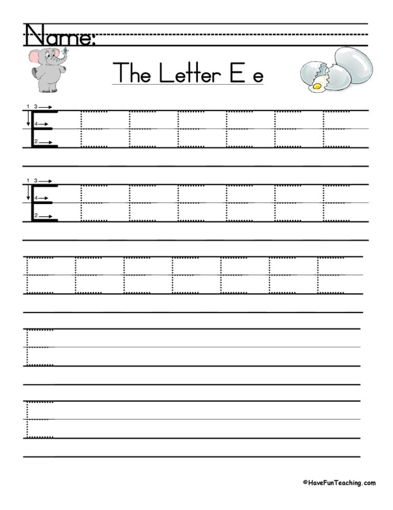 Letter E Handwriting Practice Worksheet - Have Fun Teaching