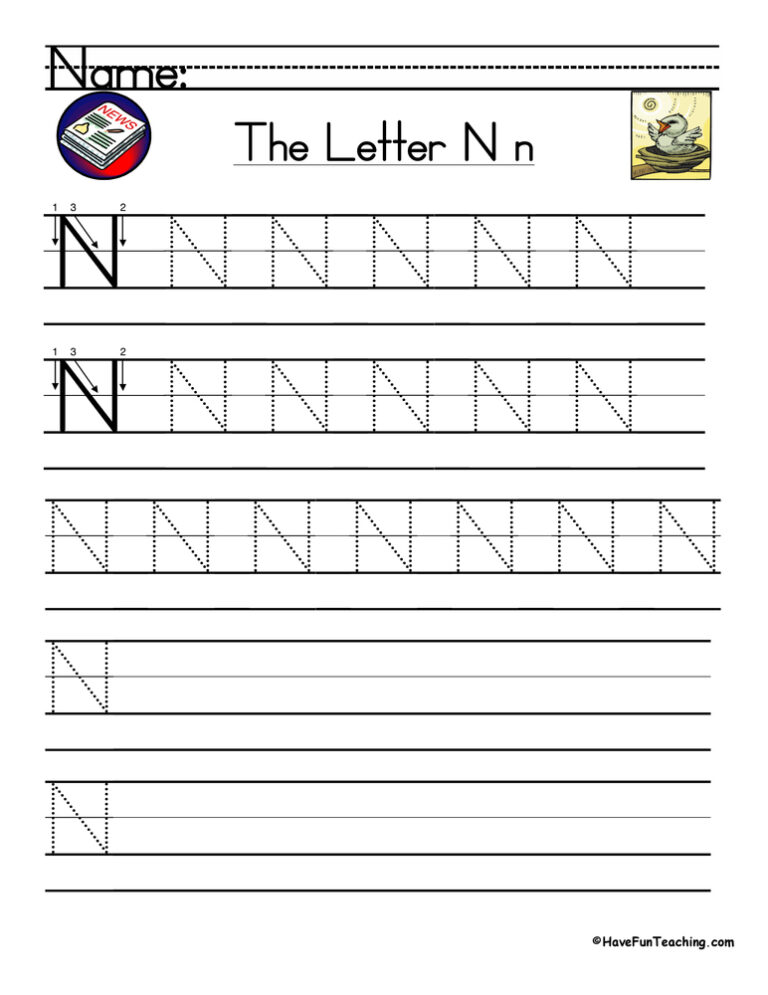 Letter N Handwriting Practice Worksheet - Have Fun Teaching