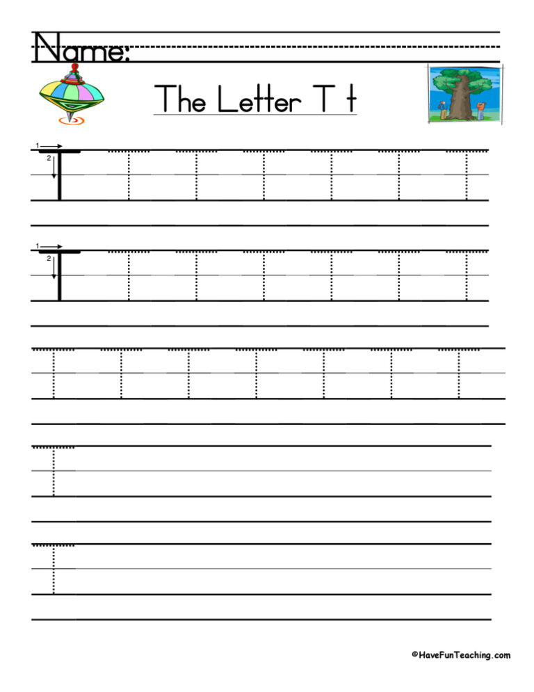 Letter T Handwriting Practice Worksheet - Have Fun Teaching