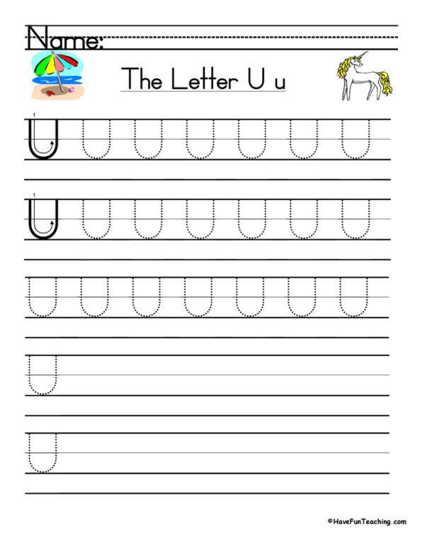Letter U Handwriting Practice Worksheet - Have Fun Teaching