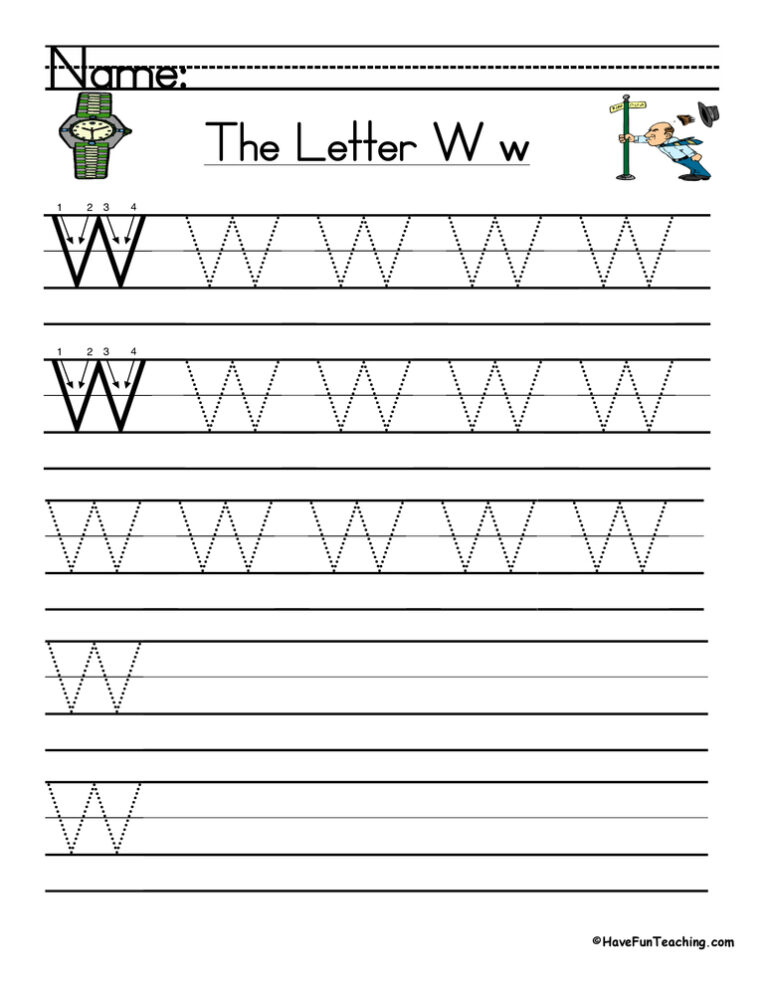 Letter W Handwriting Practice Worksheet - Have Fun Teaching