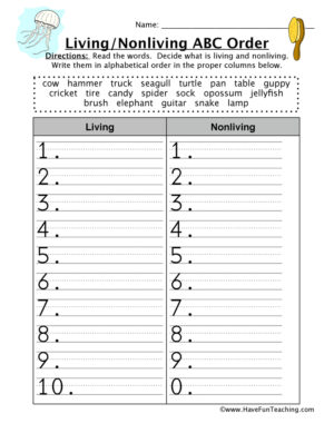 Living and Non-Living Things ABC Order Worksheet - Have Fun Teaching