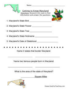 Maryland Worksheet - Have Fun Teaching