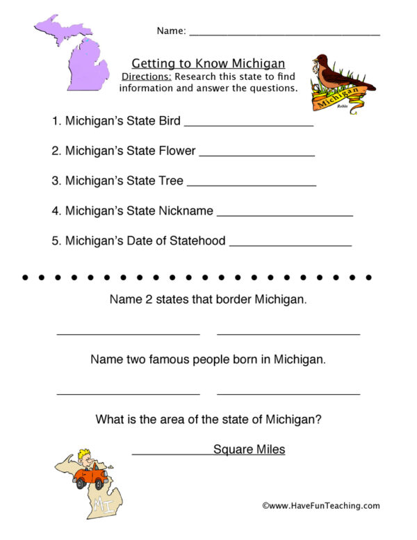 Michigan Worksheet - Have Fun Teaching