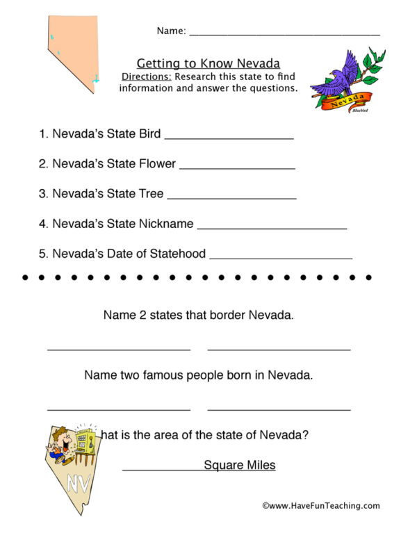 Nevada Worksheet - Have Fun Teaching