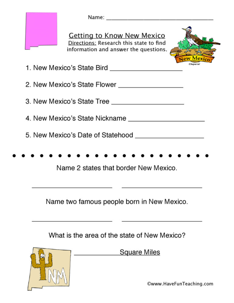 New Mexico Worksheet - Have Fun Teaching