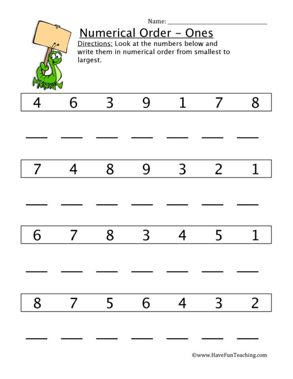 Numerical Order Worksheets - Have Fun Teaching