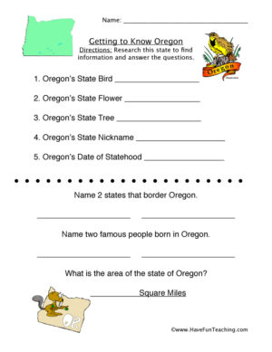 Oregon Worksheet - Have Fun Teaching