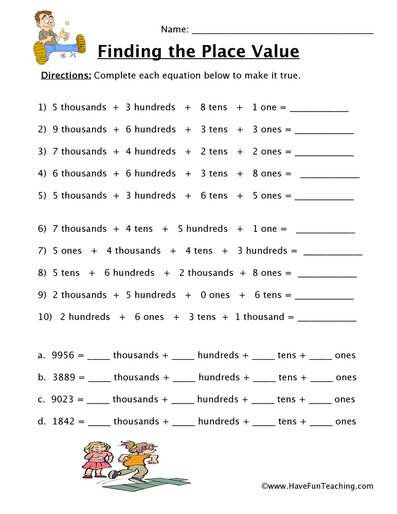 THTO Place Value Worksheet Have Fun Teaching