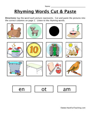 Free Rhyming Cut And Paste Worksheets For Kindergarten