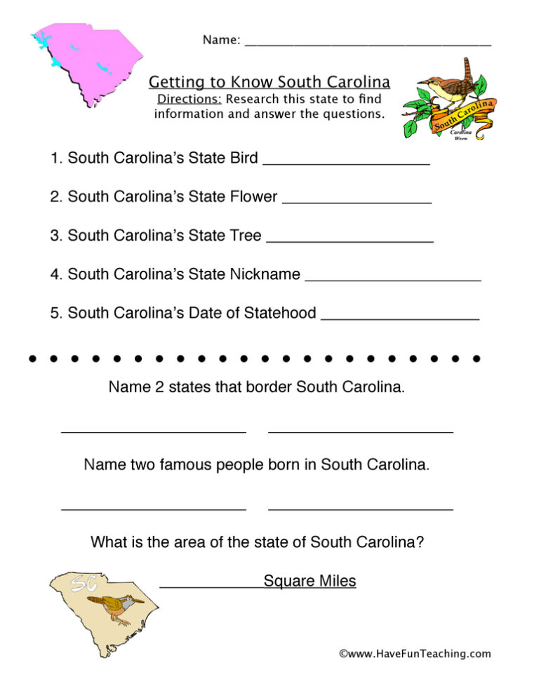 South Carolina Worksheet - Have Fun Teaching