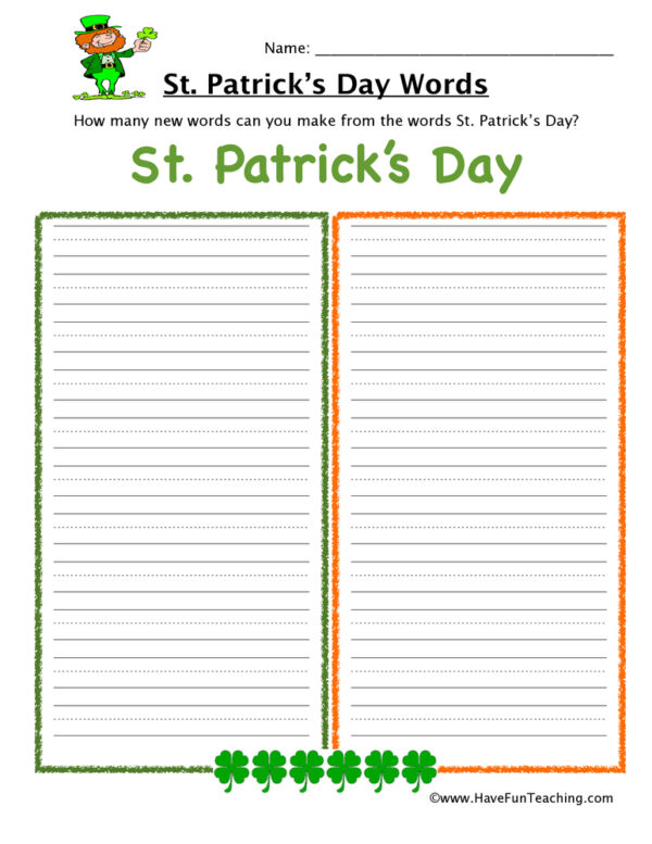 St. Patrick's Day Words Worksheet - Have Fun Teaching