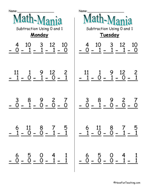 Math Mania Subtraction Daily Test Practice - Have Fun Teaching