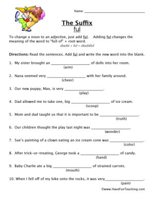 Suffix FUL Worksheet - Have Fun Teaching