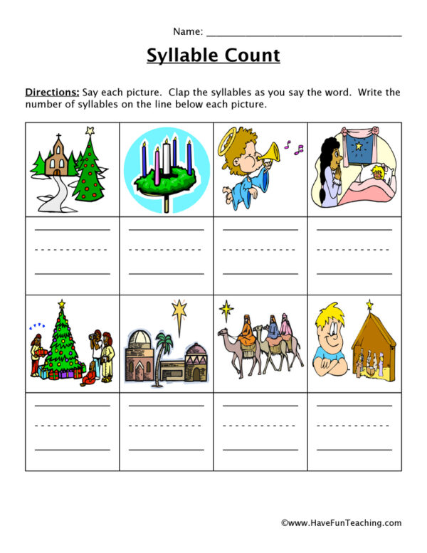 Christmas Words Syllable Worksheet - Have Fun Teaching