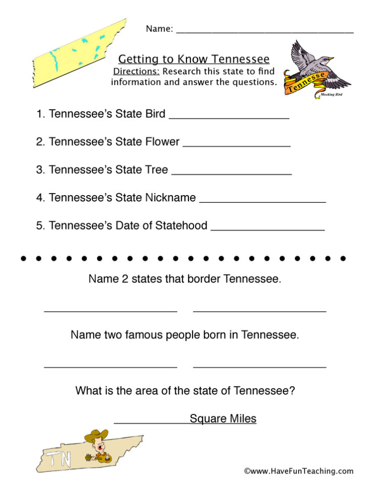Tennessee Worksheet - Have Fun Teaching