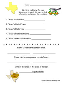 Texas Worksheet - Have Fun Teaching