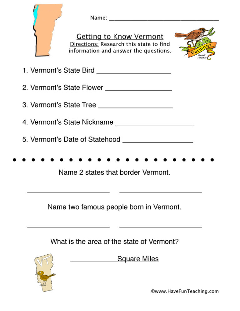 Vermont Worksheet - Have Fun Teaching