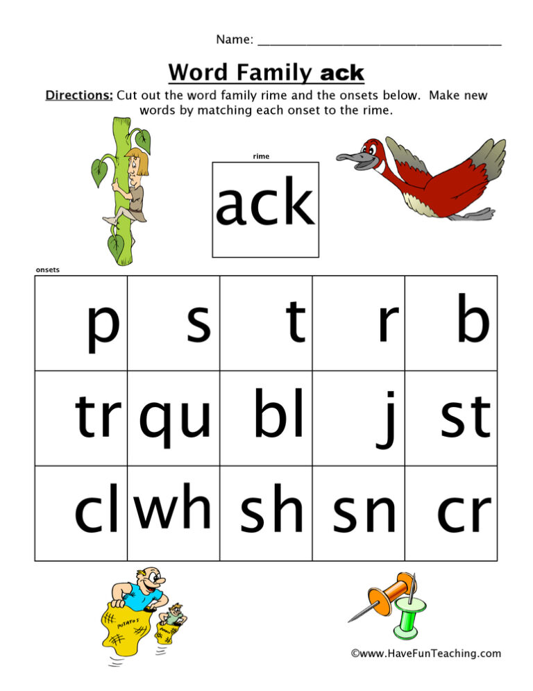 ACK Word Family Worksheet - Have Fun Teaching