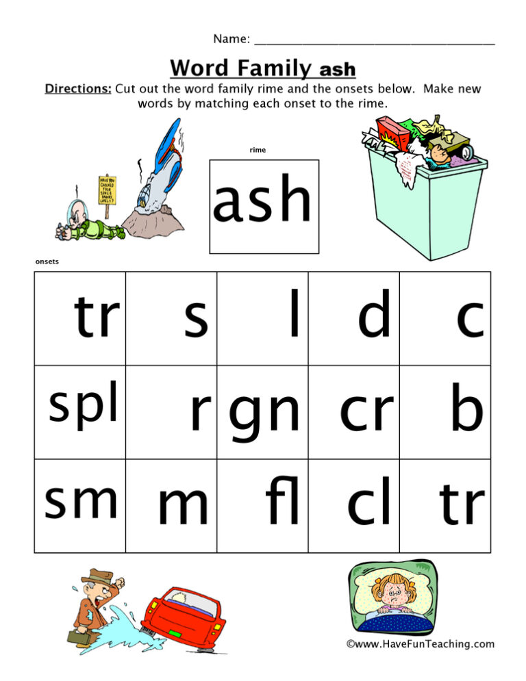 ASH Word Family Worksheet - Have Fun Teaching