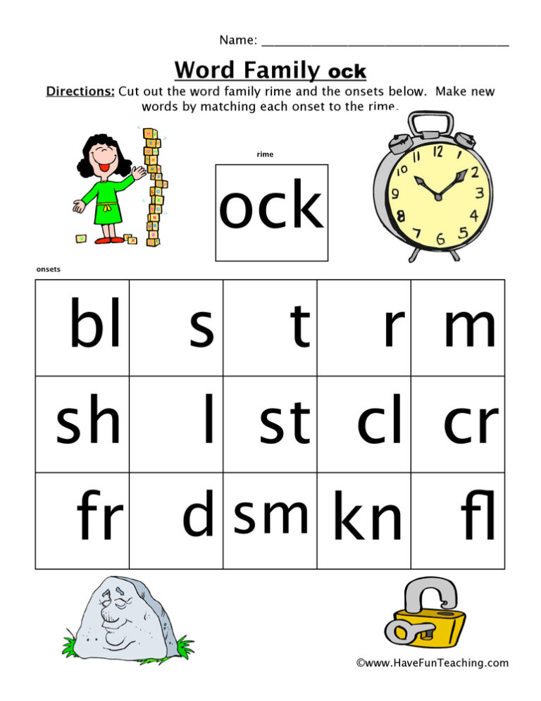 OCK Word Family Worksheet - Have Fun Teaching
