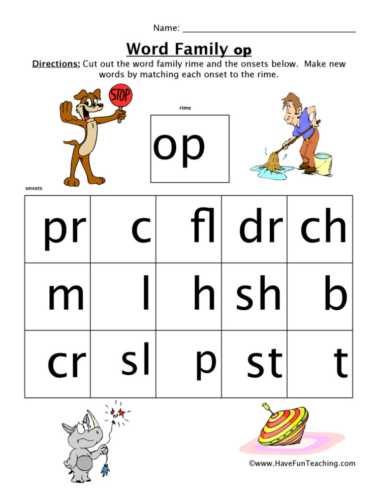 OP Word Family Worksheet - Have Fun Teaching
