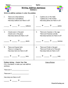 Writing Addition Sentences Worksheet - Have Fun Teaching