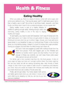 Eating Healthy Health and Fitness Reading Comprehension Worksheet ...