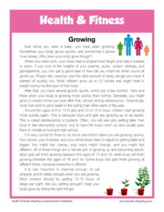 Growing Health and Fitness Reading Comprehension Worksheet - Have Fun ...
