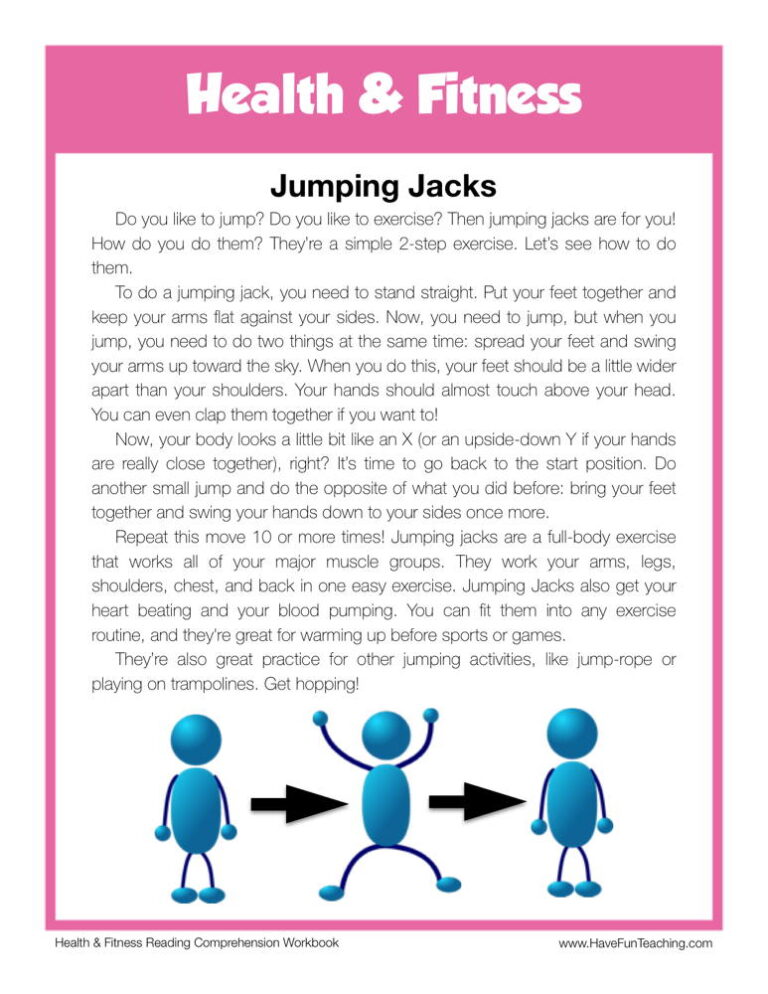 Jumping Jacks Health and Fitness Reading Comprehension Worksheet - Have ...
