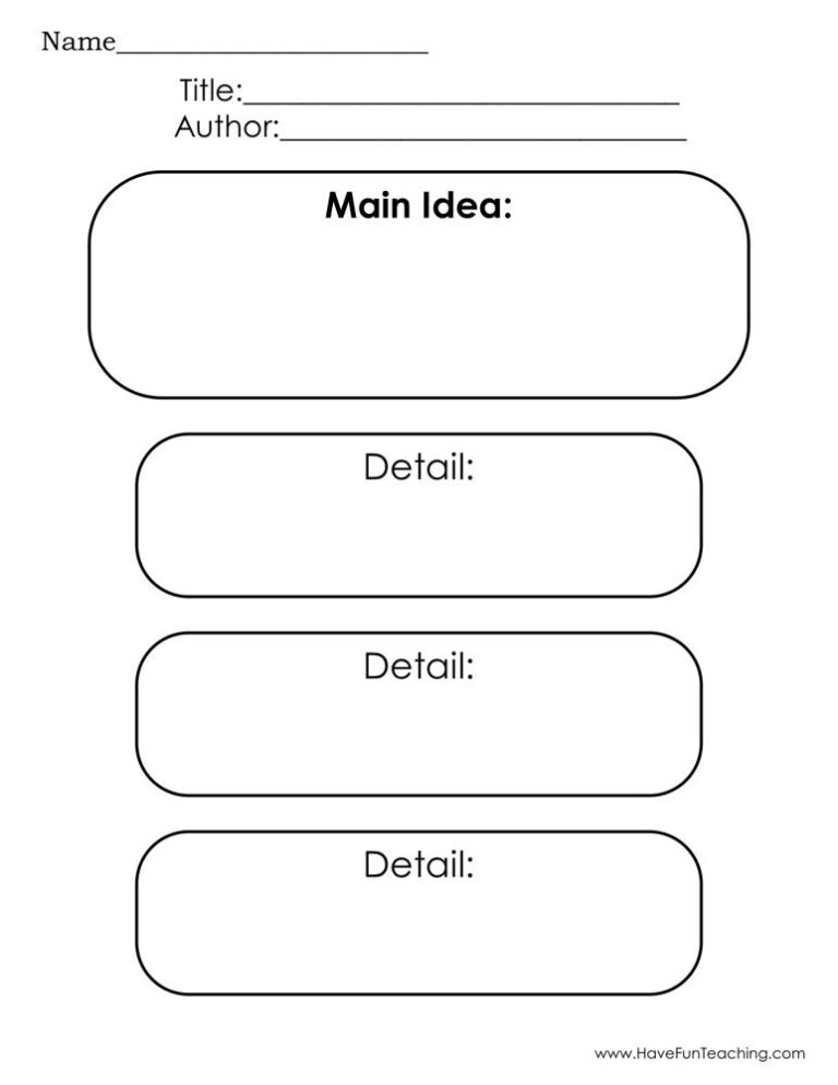 Main Idea and Three Details Graphic Organizer Worksheet - Have Fun Teaching