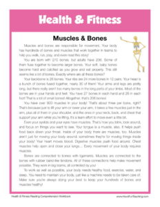 Muscles and Bones Health and Fitness Reading Comprehension Worksheet ...
